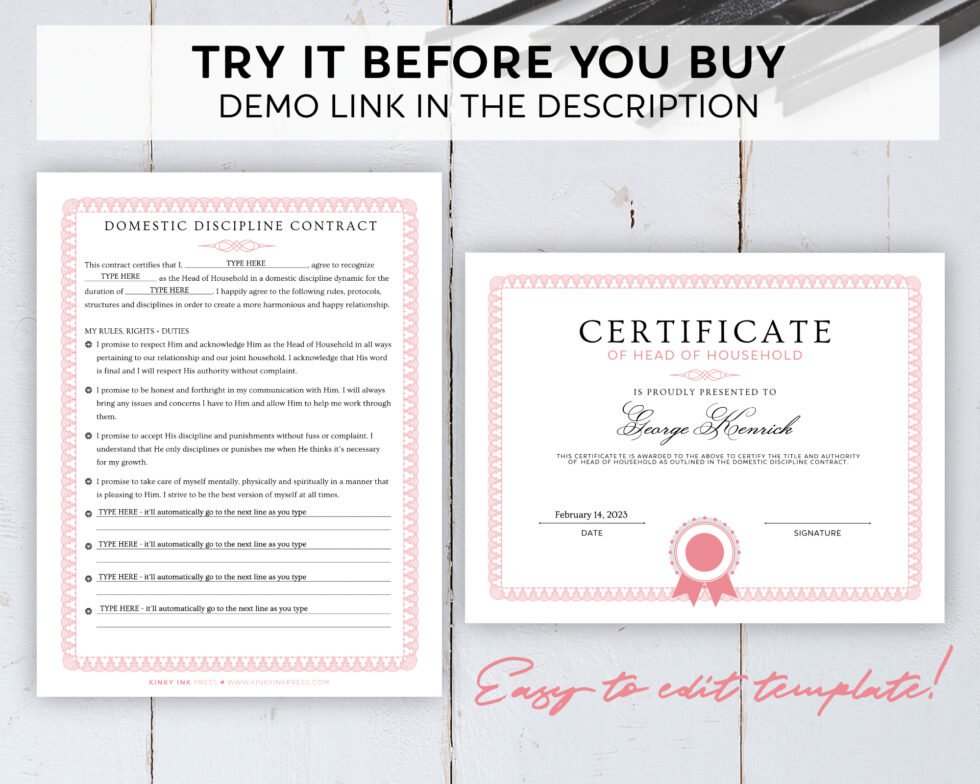 Editable Domestic Discipline Certificate + Contract / Printable ...